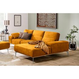 W.Schillig Ecksofa »run, Designsofa mit tollem Sitzkomfort, bequem, L-Form« mit elegantem Holzsockel, Füße in Silber matt, Breite 299 cm brandy S37