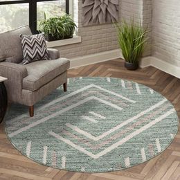 Carpet City Teppich »LINDO 7590« rund 11 mm Höhe Kurzflor, Hochtief-Muster/ 3D-Effekt, Boho-Stil, Wohnzimmer grün Obermaterial: 100% Polyester Ø...