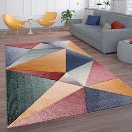 Paco Home Teppich &raquo;Smaragd 762&laquo; rechteckig 17 mm H&ouml;he Kurzflor, modernes geometrisches Design, Wohnzimmer, Schlafzimmer Mehrfarbig Obermaterial:...