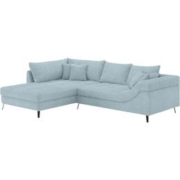 MR. COUCH Ecksofa »Portofino L-Form« 4 Bezugsqualitäten, 13, 5 cm hohe Metall-Profilfüße in matt-schwarz Stripes 8624 blue grey