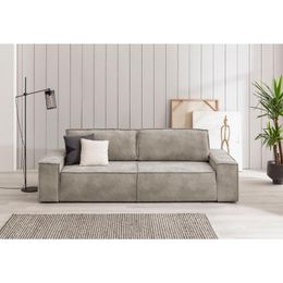 Home Affaire 3-Sitzer »SHERWOOD Schlafsofa (257cm) Cord, Samtvelours, Vintage-Lederoptik« Schlaffunktion mit Bettkasten (ca. 136/200cm) hellgrau