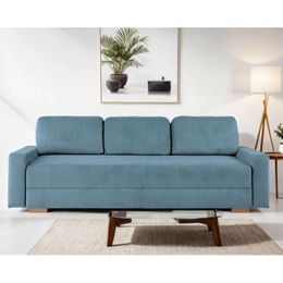 Inosign 3-Sitzer »SHERIDIAN Schlafsofa mit Bettkasten, in Feincord & Velvet« mit Wellenunterfederung, moderne Bezüge, B/H/T 225/94/80 blau