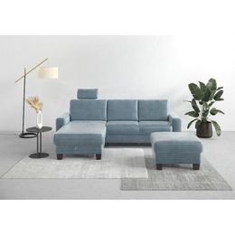 Home Affaire Ecksofa »Summer L-Form« mit Recamiere, mit oder ohne Bettfunktion und Bettkasten, Cord-Bezug blau/grau