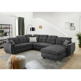 Jockenh&ouml;fer Wohnlandschaft &raquo;Livorno U-Form&laquo; mit 7 individuell verstellbaren Kopfteilen, Bett- und Relaxfunktion grau Luxus-Mocrofaser in Lederoptik (100% 