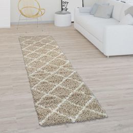Paco Home Hochflor-L&auml;ufer &raquo;Kalmar 441&laquo; rechteckig 40 mm H&ouml;he Teppich-L&auml;ufer, Scandi Design, Rauten Muster, weich & kuschelig beige Obermaterial:...