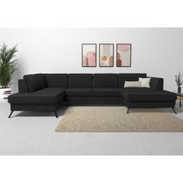 Sit & More SIT&MORE Wohnlandschaft »Olsen U-Form« inklusive Sitztiefenverstellung, wahlweise mit Bettfunktion, 15cm hoch schwarz