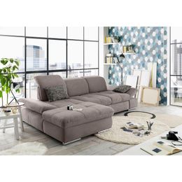 set one by Musterring Ecksofa &raquo;SO4100 V&laquo; mit verstellbaren Kopfteilen, wahlweise mit Funktionen, Cord-Bezug grau