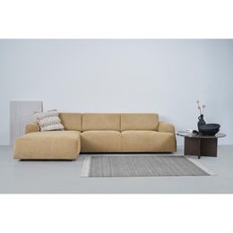 Andas Ecksofa »Linkka, Breite 301 cm« L-Form, in einem weichen Chenille-Stoff, mit Wellenunterfederung mustard