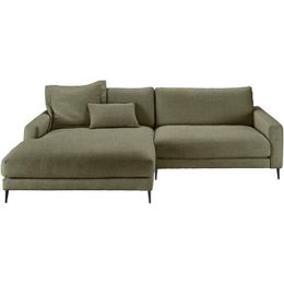 Inosign Ecksofa »Downtown, B/T/H: 272/190/84 cm L-Form« weicher Sitzkomfort auch in Cord und Bouclé, incl. Zierkissen oliv