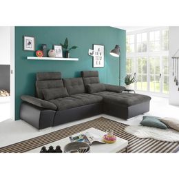ED EXCITING DESIGN Ecksofa »Jakarta L-Form« mit Bettfunktion, Armteilverstellung, Kopfstützen & 2 Nierenkissen schwarz