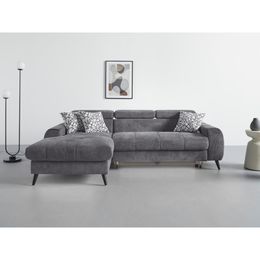 COTTA Ecksofa &raquo;Mia L-Form mit 3 Zierkissen&laquo; wahlweise mit Bettfunktion, Bettkasten, Beleuchtung & Wireless-Charger grau 90% Polyester 10% Polyamid