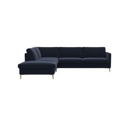 FLEXLUX Ecksofa &raquo;Fiore, L-Form&laquo; schmale Armlehnen, Kaltschaum, F&uuml;&szlig;e Alu+ Eiche blau 100% Polyester