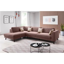 Inosign Ecksofa »Laurentia, L-Form« mit 4 Zierkissen, Ottomane links oder rechts bestellbar kakao/Zierkissen beige
