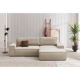 Home Affaire Ecksofa »SHERWOOD Schlafsofa 267 cm, L-Form, « Schlaffunktion mit Bettkasten (210x136 cm), Cord, Vintage, Samtvelours cream