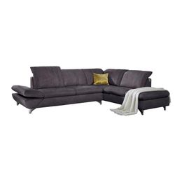 W.Schillig Ecksofa &raquo;taoo, elegant und zeitlos, bequem, L-Form&laquo; mit Sitziefenverstellung & Kopfteilverstellung grau Longlife fabric Velourgewebe S41 (