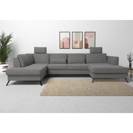 Sit & More SIT&MORE Wohnlandschaft »Olsen U-Form« inklusive Sitztiefenverstellung, wahlweise mit Bettfunktion, 15cm hoch grau