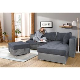 Collection AB Ecksofa »Italia L-Form« mit Bettfunktion und Bettkasten, in Cord-Samt Mix anthrazit