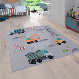 Paco Home Kinderteppich »Bino 579« rechteckig 4 mm Höhe Spielteppich, Motiv Autos & Baustelle, Kinderzimmer Grau Obermaterial: 100% Polyester B :...