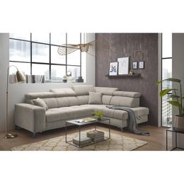 ED EXCITING DESIGN Ecksofa »Sydney L-Form« mit Bettfunktion, Bettkasten, Kopfteilverstellung & 2 Zierkissen beige