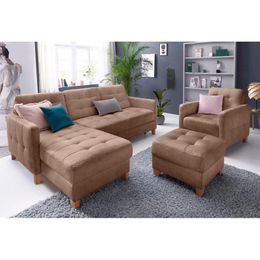 exxpo - SOFA FASHION Ecksofa »Elio, kompakt und komfortabel, bequem und zeitloses Design, L-Form« wahlweise mit Bettfunktion cognac
