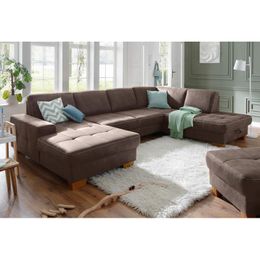 Home Affaire Wohnlandschaft &raquo;Puccini U-Form&laquo; mit Federkern, Sitztiefenverstellung, Kontrastnaht braun Luxus-Microfaser (100% Polyester);Luxus-