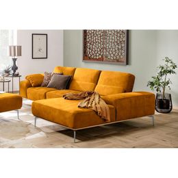 W.Schillig Ecksofa »run, Designsofa, bequem, L-Form« mit elegantem Holzsockel, Füße in Chrom glänzend, Breite 299 cm brandy S37