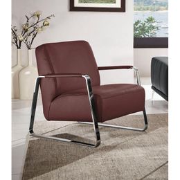 W.Schillig Cocktailsessel »quadroo Designsessel, Loungesessel« mit bezogenen Armlehnen, Gestell in Chrom glänzend rosso marone Z73