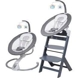 BABYGO Hochstuhl »Family Homey Set, grau/hellgrau« () mit elektrischer Babywippe inkl. Spielbogen grau/hellgrau