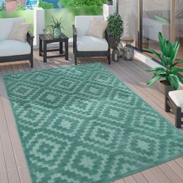 Paco Home Teppich »Livorno 672« rechteckig 14 mm Höhe Uni-Farben, Scandi, Rauten Muster, Hoch-Tief Effekt, Outdoor geeignet türkis Obermaterial:...