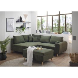 ED EXCITING DESIGN Ecksofa »Calanda L-Form« mit Hocker & 3 Zierkissen dunkelgrün