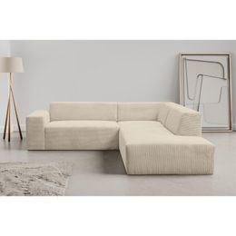 WERK2 Ecksofa &raquo;Zeus-M, tolles Sofa mit sch&ouml;nen Details, L-Form&laquo; Curvy Trend Garnitur, urbane Optik, komfortable Wellenunterfederung beige 90% 
