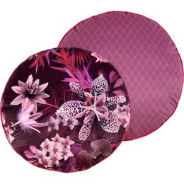 Descanso Dekokissen &raquo;Farze&laquo; Mit F&uuml;llung, 1 St&uuml;ck, Mit Biese, 30x60, Wendeoptik, Weich, Blumen bordeaux/gr&uuml;nblau + bedruckt gebl&uuml;mt Obermaterial:...