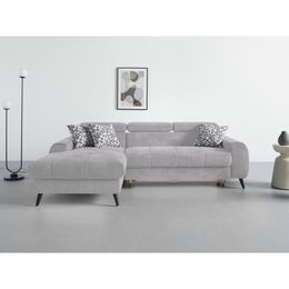 COTTA Ecksofa &raquo;Mia L-Form mit 3 Zierkissen&laquo; wahlweise mit Bettfunktion, Bettkasten, Beleuchtung & Wireless-Charger grau 90% Polyester 10% Polyamid