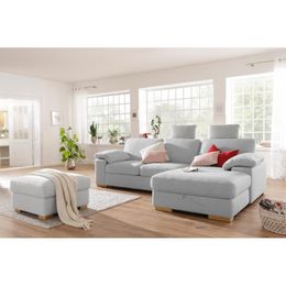 Home Affaire Ecksofa »Ventura L-Form« wahlweise mit Bettfunktion und Bettfunktion/Bettkasten silber