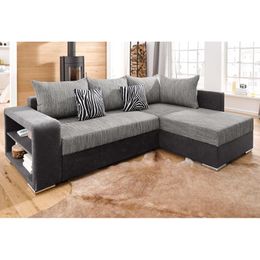 Collection AB Ecksofa »John L-Form« mit Bettfunktion, wahlweise mit Federkern schwarz/grau