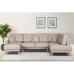 Home Affaire Wohnlandschaft »TRIPLO U-Form wahlweise mit Schlaffunktion, B/T/H: 310/192/90 cm« Schlafsofa, auch mit Bettkasten, Steppung im...