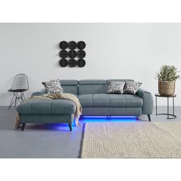COTTA Ecksofa &raquo;Mia L-Form mit 3 Zierkissen&laquo; wahlweise mit Bettfunktion, Bettkasten, Beleuchtung & Wireless-Charger grau 100% Polyester