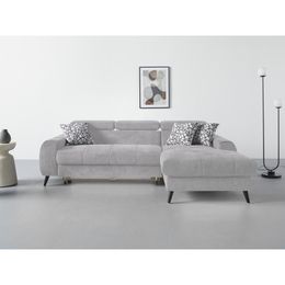 COTTA Ecksofa &raquo;Mia L-Form mit 3 Zierkissen&laquo; wahlweise mit Bettfunktion, Bettkasten, Beleuchtung & Wireless-Charger grau 90% Polyester 10% Polyamid
