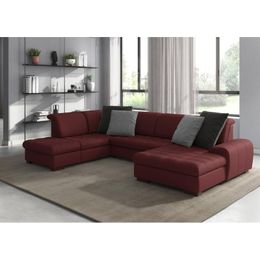Sit & More SIT&MORE Wohnlandschaft »Luxor U-Form« wahlweise mit Bettfunktion, Bettkasten und Kopfteilverstellung bordeaux