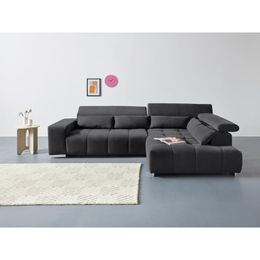 COTTA Ecksofa »Orion L-Form« mit Kopfteilverstellung & 5 Nierenkissen Black