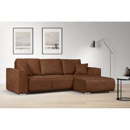 Inosign Ecksofa »BEATRICE optionale Schlafsofa mit Bettkasten, B/T/H: 265/170/86 cm« L-Form, wahlweise auch mit Bettfunktion und Bettkasten cognac