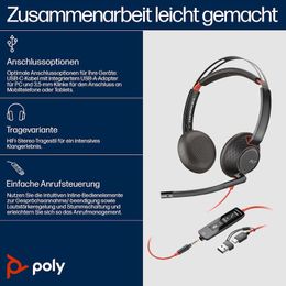 Poly On-Ear-Kopfhörer »Blackwire C5220 Stereo USB-C/A« Noise-Cancelling Schwarz Ergonomisches Design für hohen Tragekomfort