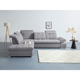 COTTA Ecksofa &raquo;Holiday L-Form mit Sitztiefen-, Armteil- und Kopfteilverstellung&laquo; wahlweise mit Bettfunktion & Bettkasten grau 100% Polyester