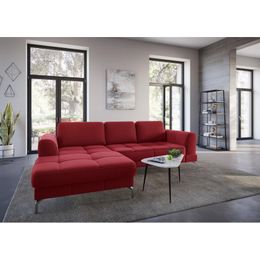 Sit & More SIT&MORE Ecksofa »Bendigo L-Form« inklusive Sitztiefenverstellung, Bodenfreiheit 15 cm, 2 Fußfarben rot