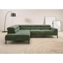 Places of Style Ecksofa »Antonelli, L-Form, inkl. Kopfteilverstellung, Breite 276 cm« ohne Sitztiefenverstellung, in Cord, oliv oliv