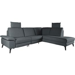 Alina Ecksofa inkl. Kopfst&uuml;tzen, wahlweise mit Relaxfunktion, Breite: 243 cm grau Struktur GBA (100% Polyester)