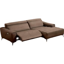 Egoitaliano Ecksofa »Suzette, Designsofa mit hohem Sitzkomfort« mit Recamiere, inkl. 1 elektronischen Relaxfunktion, L-Form mud