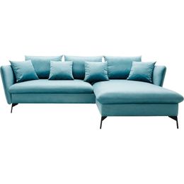 OTTO HOME andas Ecksofa »LIVORNO, 258 cm, L-Form, « Schlaffunktion u. Bettkasten (139/224cm), Samt, Struktur, Webstoff blau