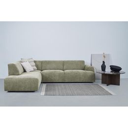 Andas Ecksofa »Linkka, Breite 282 cm« L-Form, in einem weichen Chenille-Stoff, mit Wellenunterfederung green