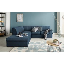DOMO collection Ecksofa »Topper zeitlos elegant, kompakte Stellmaße, OTTOs Choice, L-Form« mit Ottomane, wahlweise mit Schlaffunktion dunkelblau